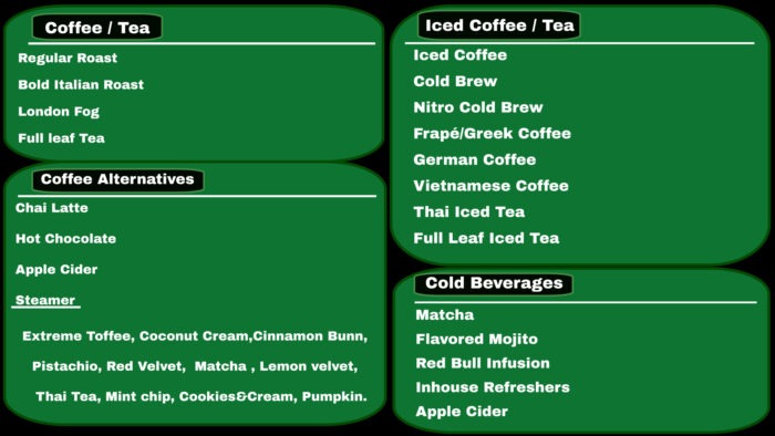 Menu - Inhouse Coffee
